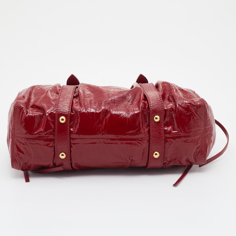 Miu Miu Red Patent Leather Gathered Tote For Sale at 1stDibs