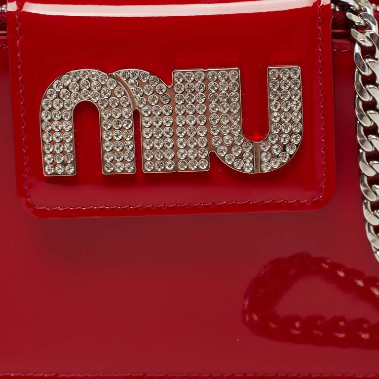 Miu Miu Red Patent Leather Mini Crystal Embellished Phone Crossbody Bag ...