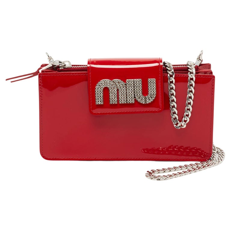 Miu Miu Red Patent Leather Mini Crystal Embellished Phone Crossbody Bag ...