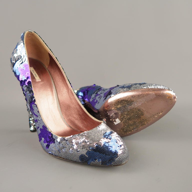 MIU MIU Size 10 Navy and Silver Purple Sequin Pumps For Sale at 1stDibs ...