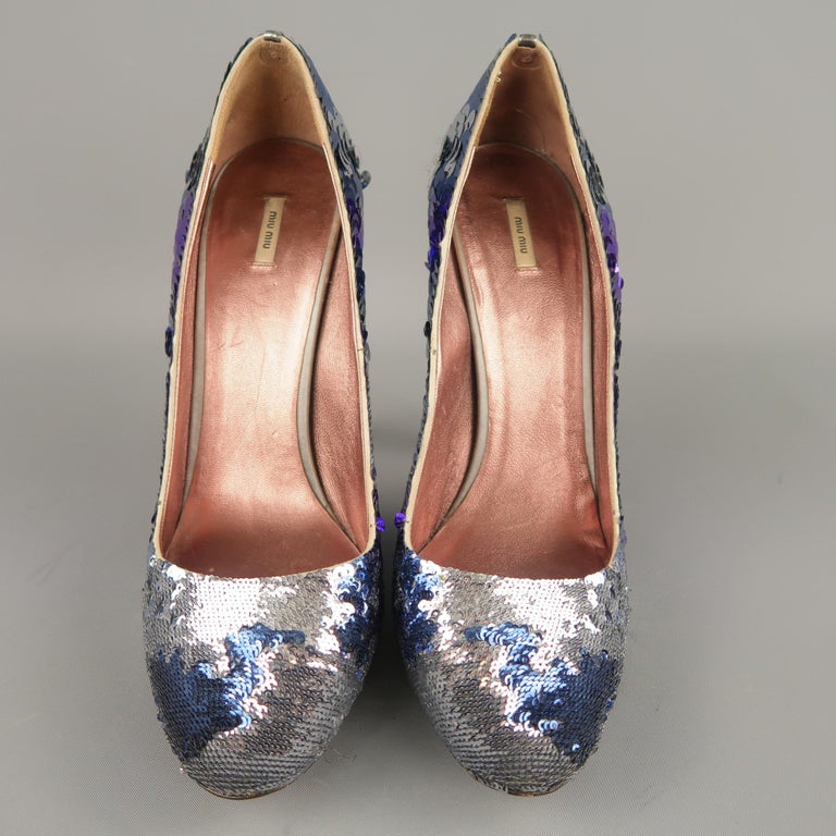 MIU MIU Size 10 Navy and Silver Purple Sequin Pumps For Sale at 1stDibs ...