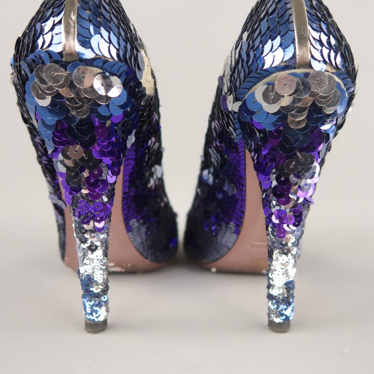 MIU MIU Size 10 Navy and Silver Purple Sequin Pumps For Sale at 1stDibs ...