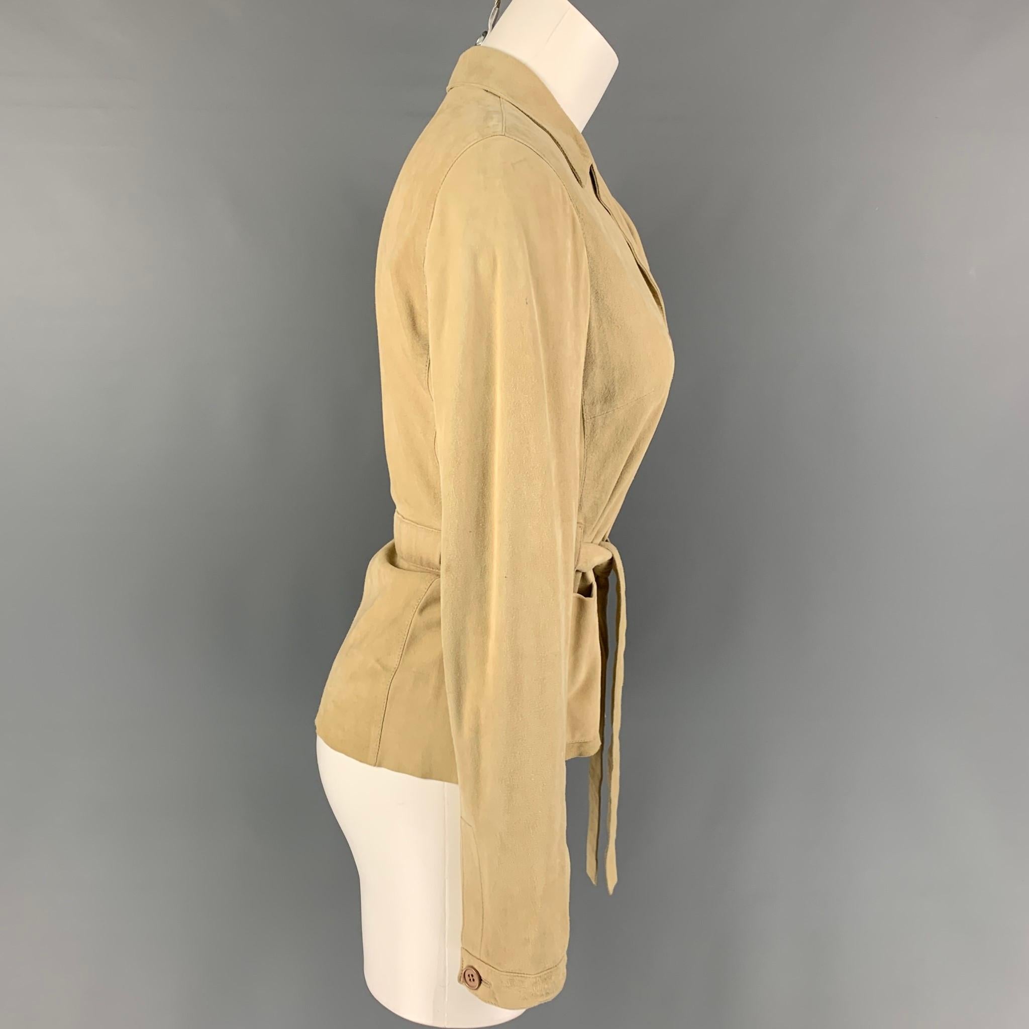 MIU MIU Size 4 Beige Suede Belted Jacket For Sale at 1stDibs | hillard ...