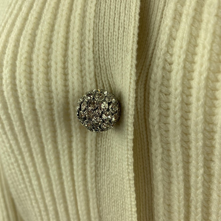 MIU MIU Size 8 Cream Cashmere Ribbed Knit Rhinestone Button Cardigan ...