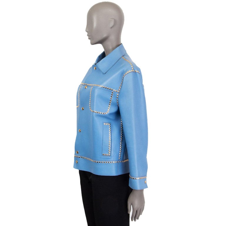 MARNI sky blue leather STUDDED Jacket M For Sale at 1stDibs