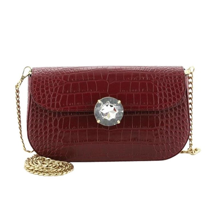 Miu Miu Solitaire Chain Clutch Crocodile Embossed Leather at 1stDibs