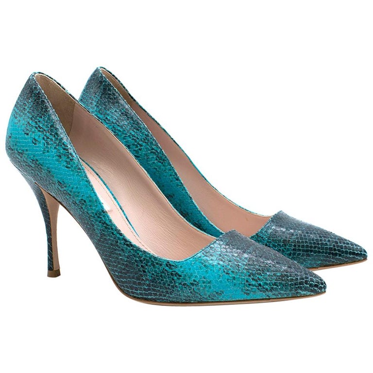 Miu Miu Teal Python-effect leather pumps - Size EU 37 For Sale at 1stDibs