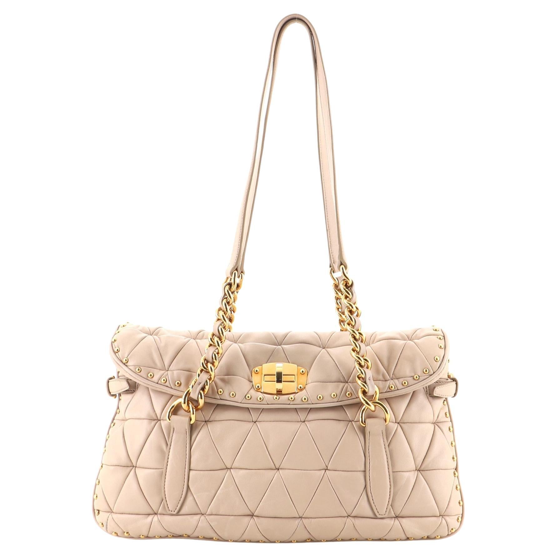 Miu Miu White Matelassé Leather Crystal Flap Shoulder Bag at 1stDibs
