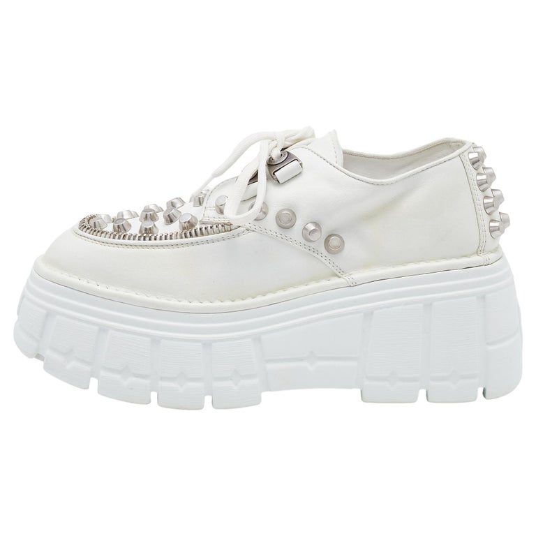 Miu Miu White Leather Embellished Platform Derby Sneakers Size 38.5 For ...