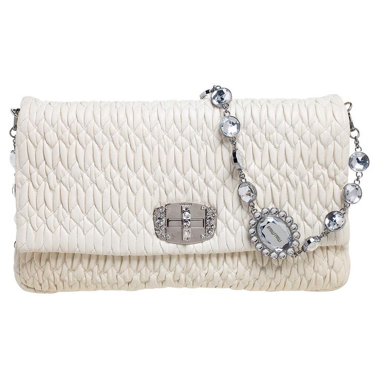 Miu Miu White Matelasse Leather Crystal Shoulder Bag For Sale at 1stDibs