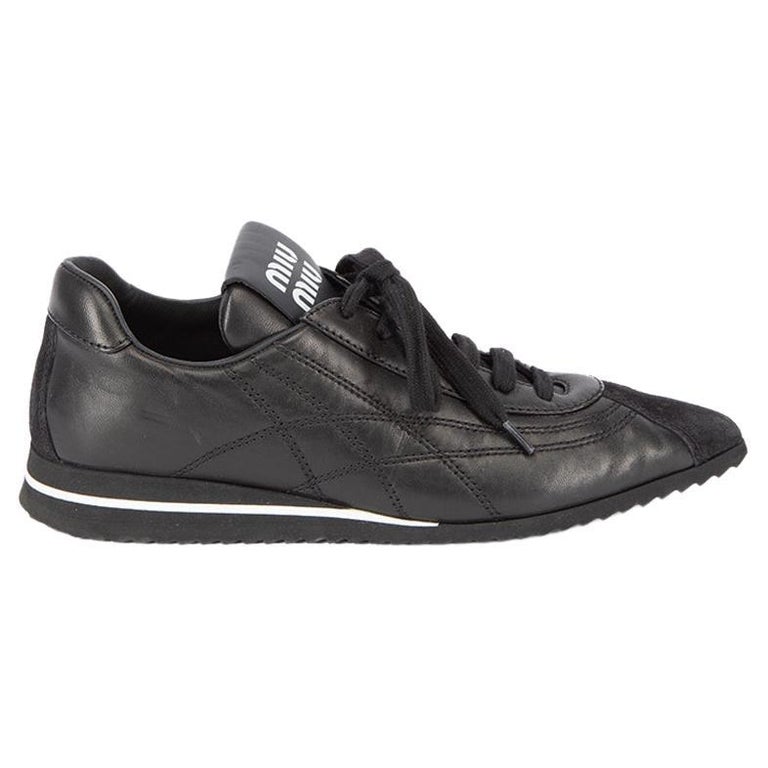 Miu Miu Women's Black Pointed Toe Lace Up Trainers For Sale at 1stDibs