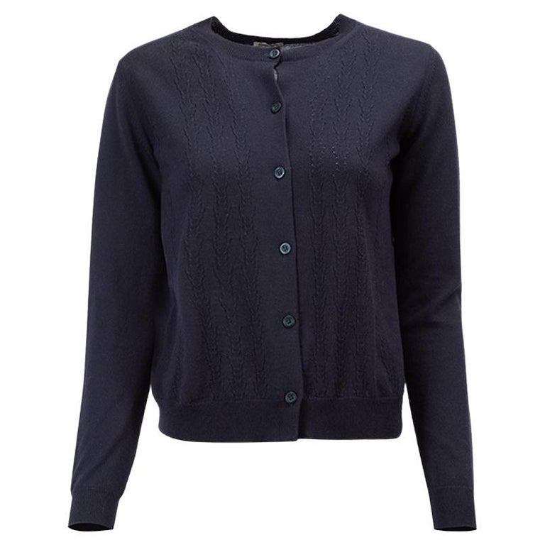 Miu Miu Women's Navy Wool Round Neck Cardigan For Sale at 1stDibs