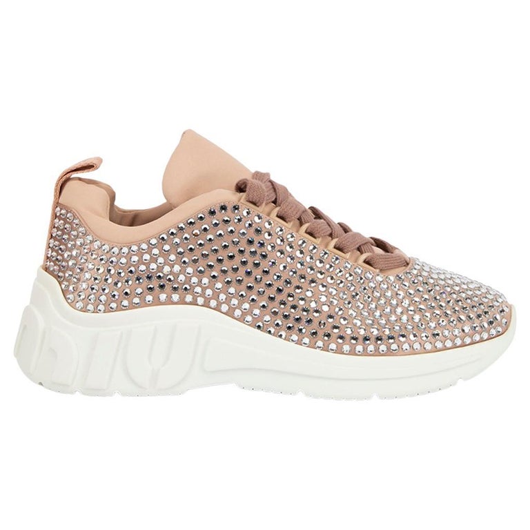 Miu Miu Women's Pink Crystal Embellished Platform Trainers For Sale at ...