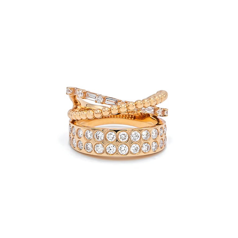 Mix and Matched Round and Tapered Diamonds in Criss Cross Bands, 18k ...