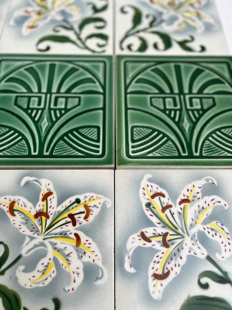 Mix Art Deco Glazed Relief Tiles by Nord Deutsche Steingutfabrik, 1920 ...