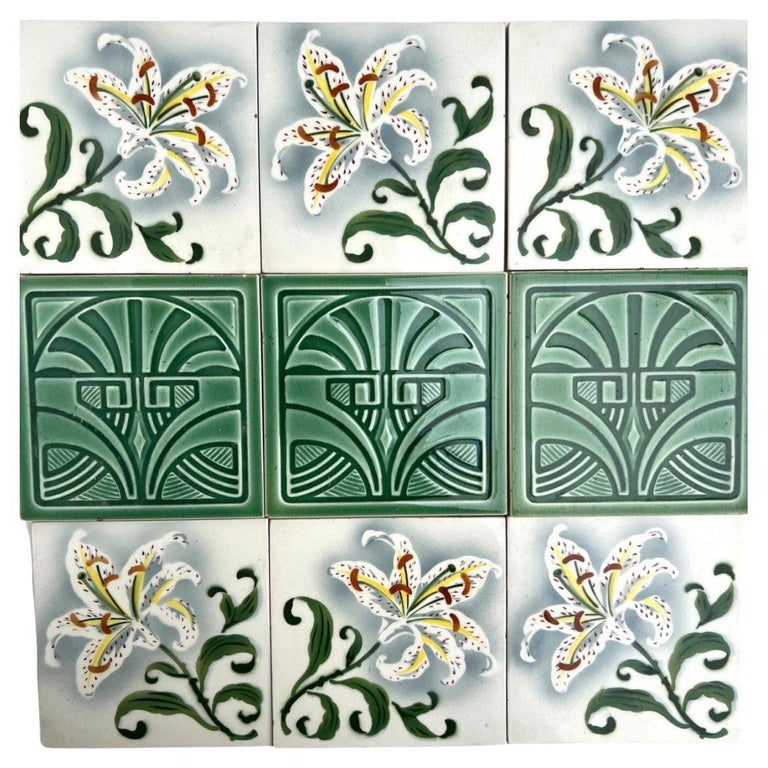 Mix Art Deco Glazed Relief Tiles by Nord Deutsche Steingutfabrik, 1920 ...