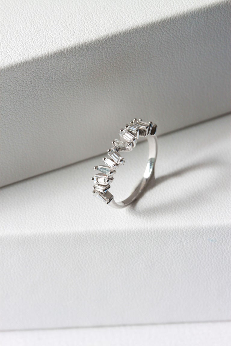 Mix Tapper Baguette Diamond Ring in 18K White Gold For Sale at 1stDibs