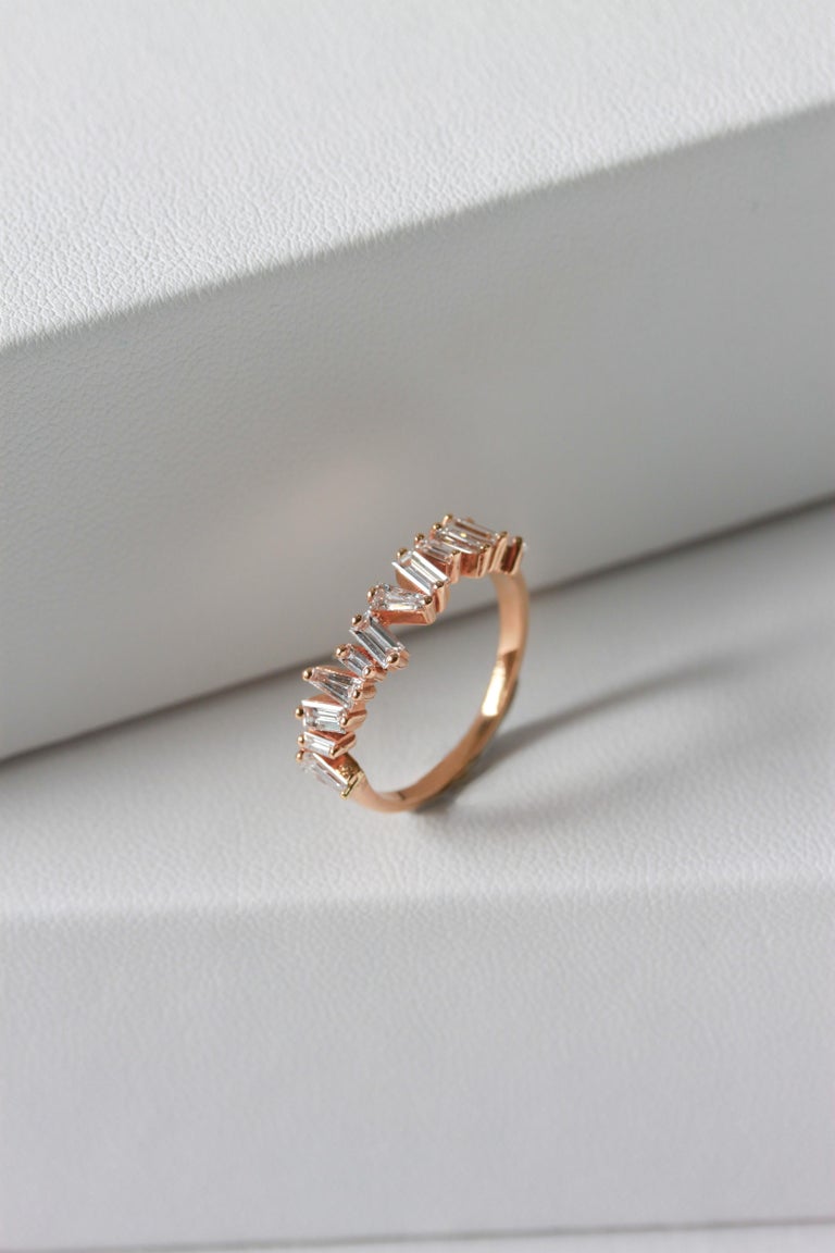 Mix Tapper Baguette Ring in 18K Rose Gold For Sale at 1stDibs