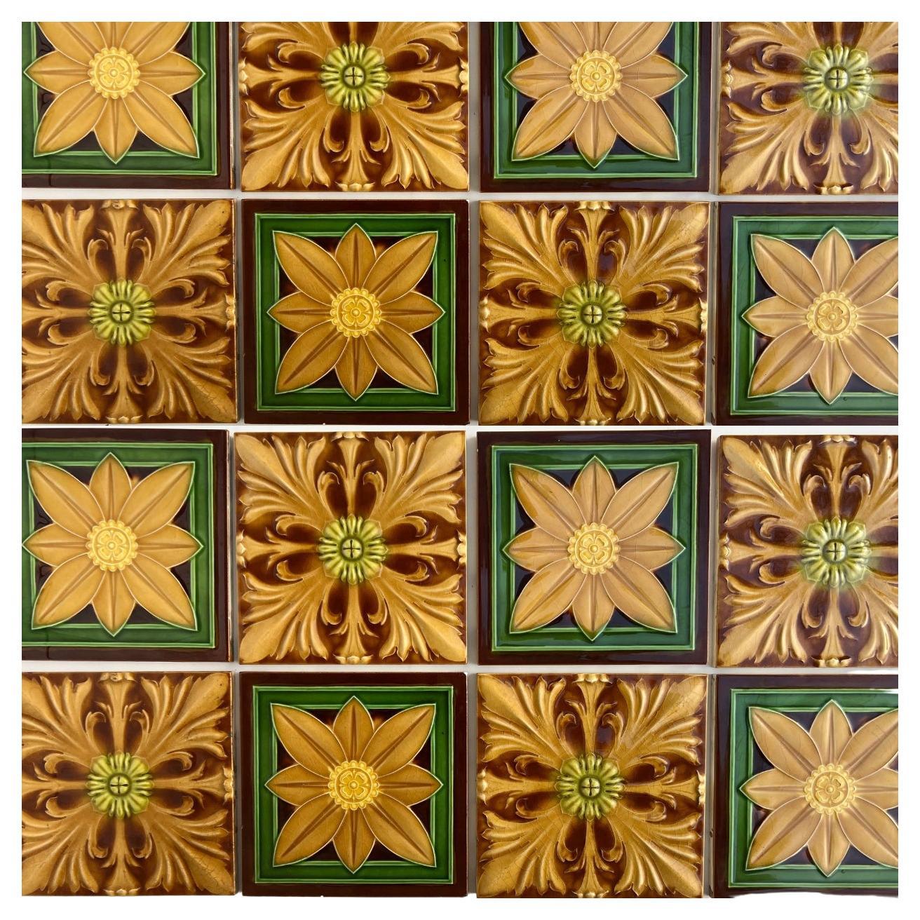 Four Art Deco Ceramic Wall Tiles Hand Painted Polychrome, German 1920s ...