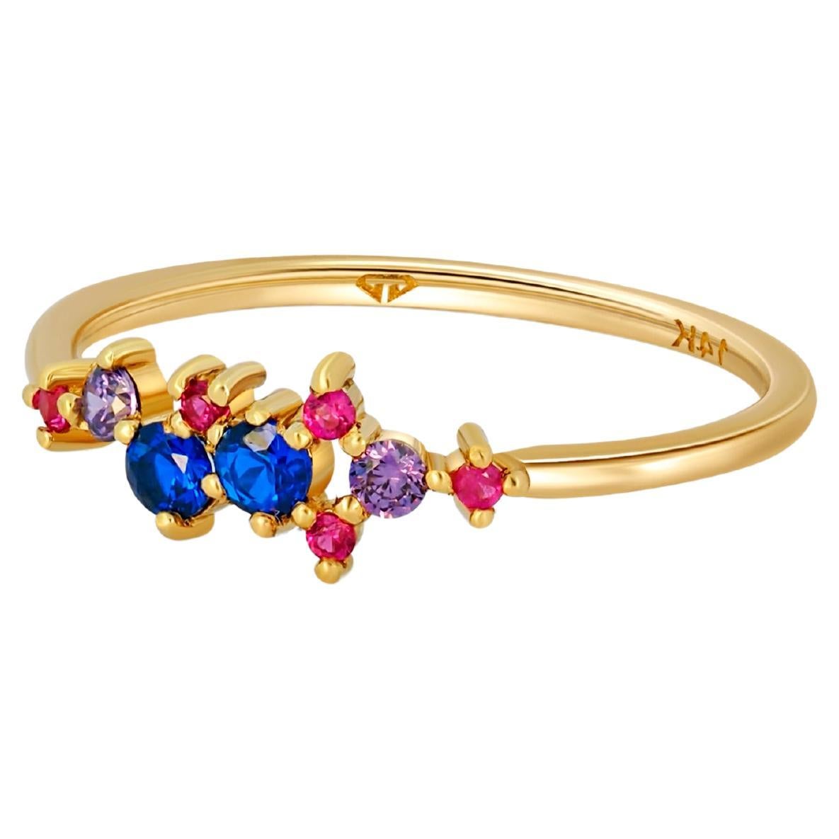 Customizable Mixed color cluster 14k gold engagement ring. For Sale at ...