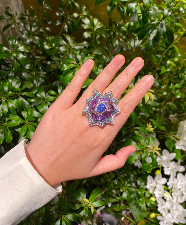 Mixed-Color Sapphire and Diamond Ring, 18K Gold, Austy Lee For Sale at ...