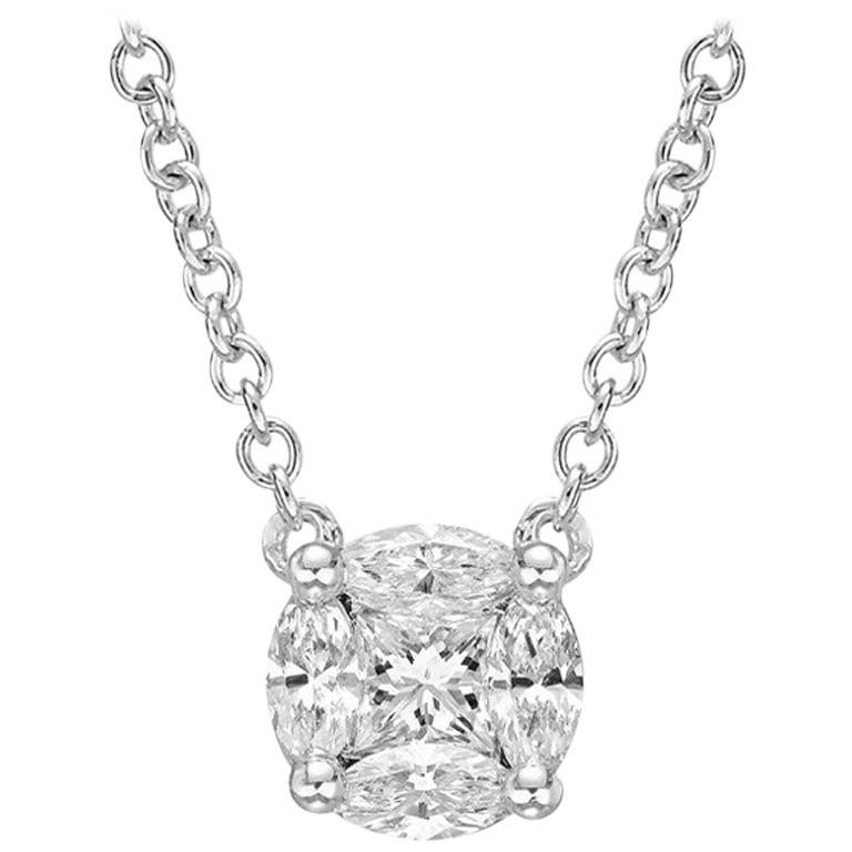 Mixed-Cut Diamond Cluster Pendant Necklace For Sale at 1stDibs