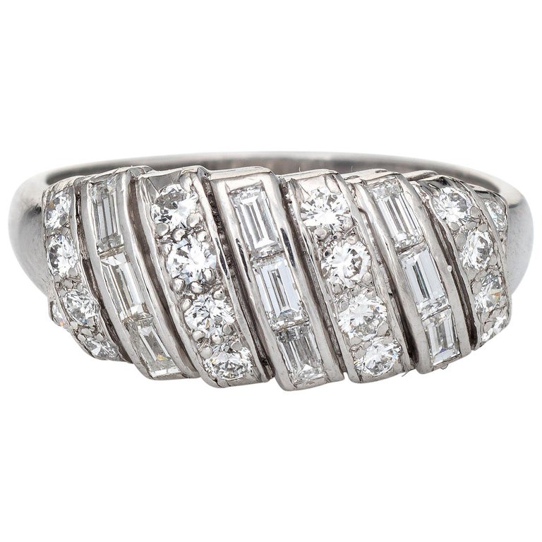 Mixed Cut Diamond Ring 50s Vintage Platinum Mid Century Anniversary ...