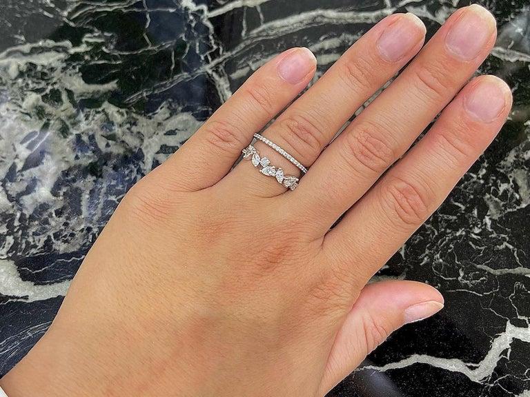 Mixed Cut Diamond Ring with Double Band Look 18K White Gold at 1stDibs