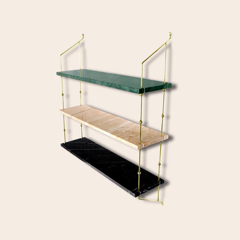 Mixed Marble and Brass Morse Shelf by OxDenmarq For Sale at 1stDibs