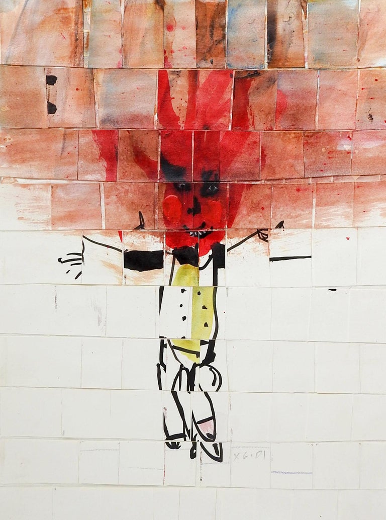 Mixed Media Abstract Figure Painting Collage For Sale at 1stDibs