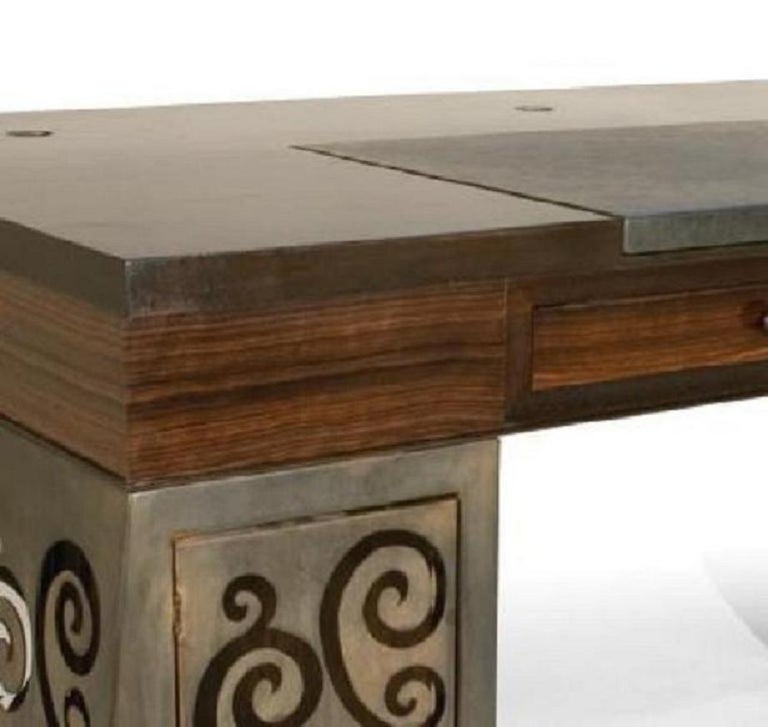 Mixed-Media Scroll-Work Patinated Steel and Macassar Ebony Desk For ...