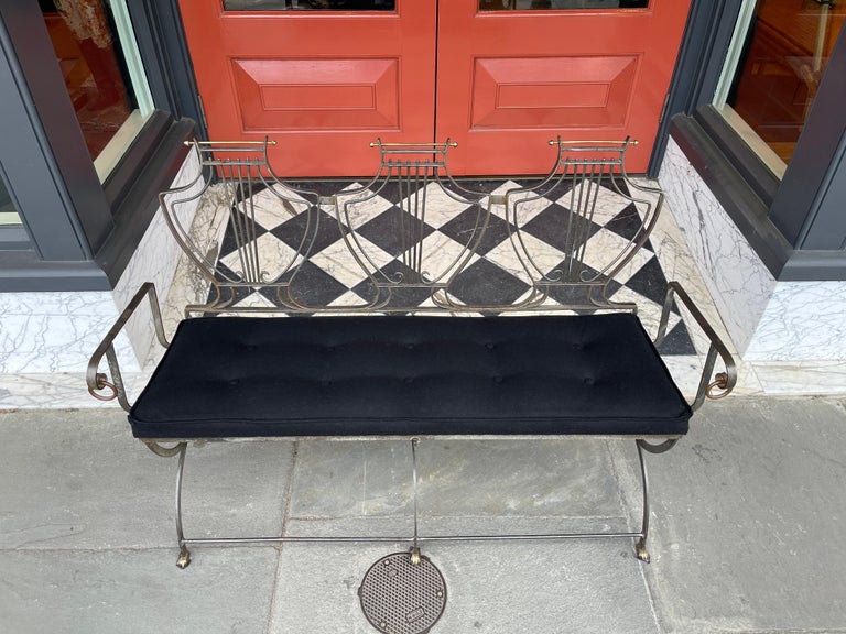 Mixed Metal Brass and Iron Bench with Tufted Seat Bottom For Sale at ...