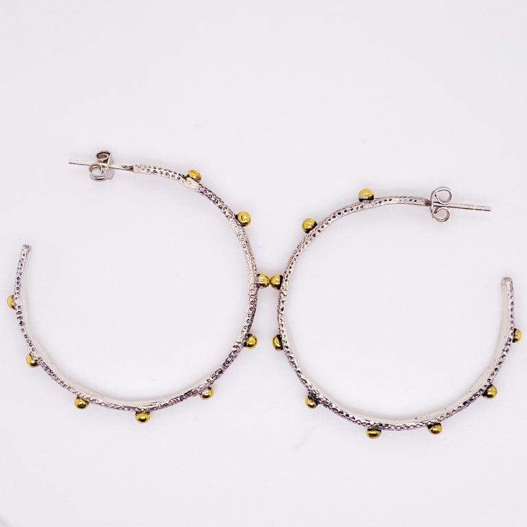 Mixed Metal Hoops with Yellow Gold Accents For Sale at 1stDibs