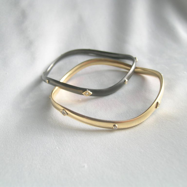Mixed Metal Wave Bangle with Diamonds For Sale at 1stDibs