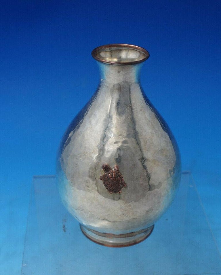 Mixed Metals Gorham Sterling Silver Vase Applied Copper Turtles ...