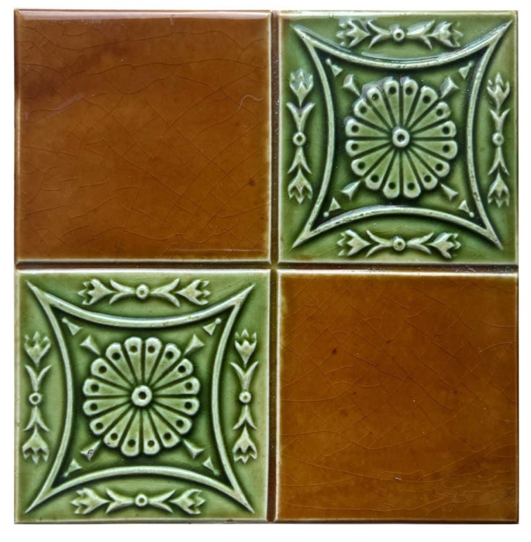 Mixed Relief Antique Panel of 25 Tiles by Gilliot Hemiksem, circa 1920 ...