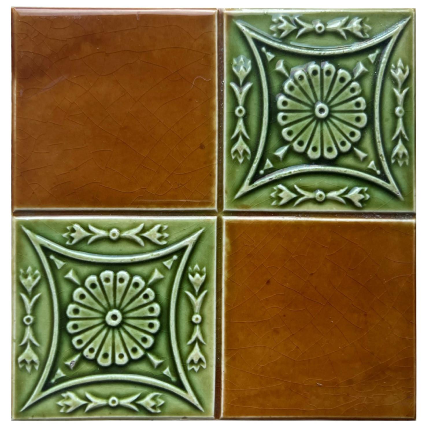 Mixed Relief Antique Panel of 25 Tiles by Gilliot Hemiksem, circa 1920 ...