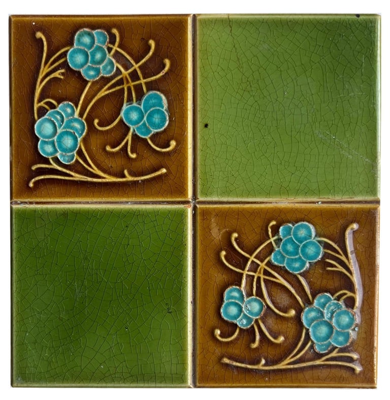 Mixed Relief Antique Panel of 25 Tiles by Gilliot Hemiksem, circa 1920 ...