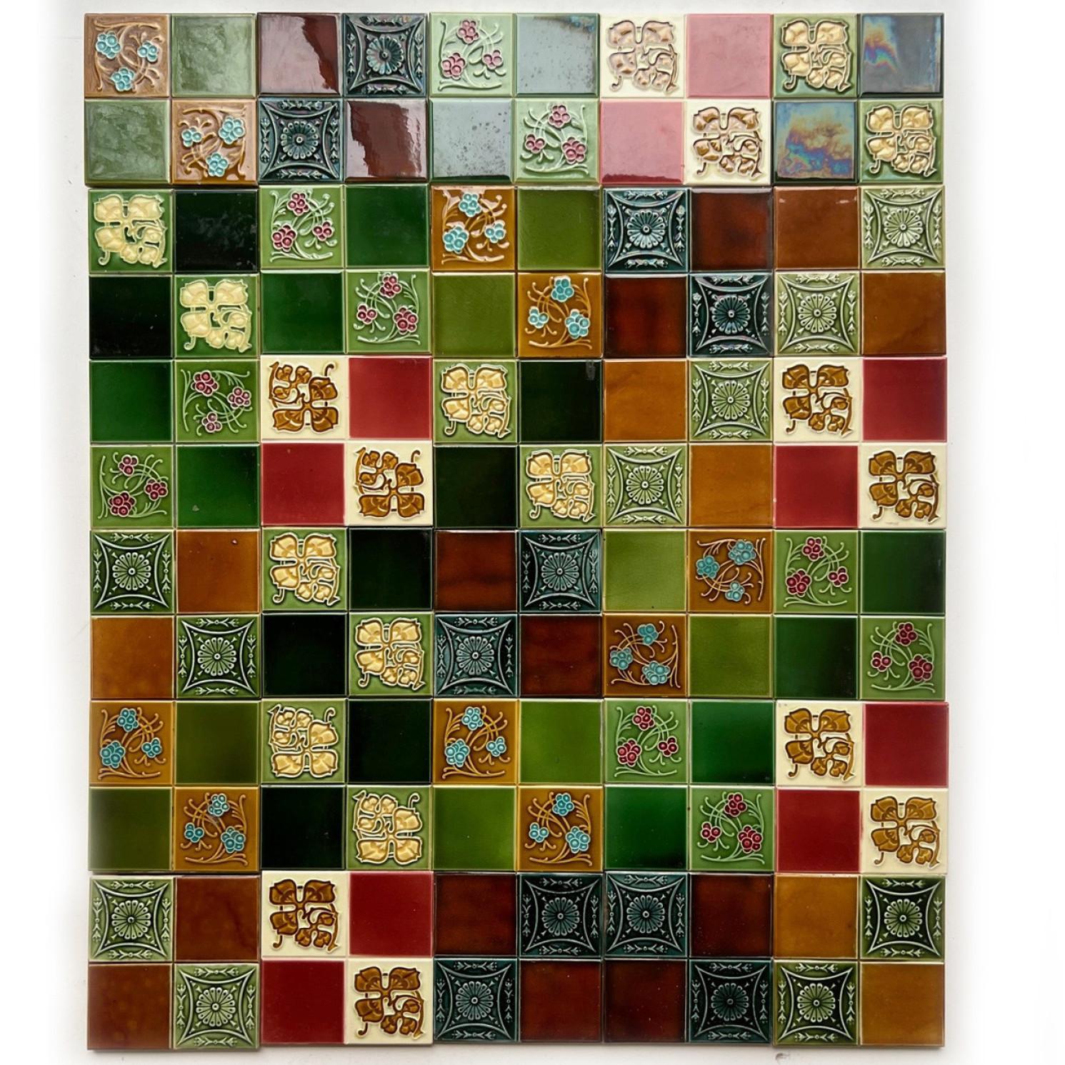 Mixed Relief Antique Panel of 25 Tiles by Gilliot Hemiksem, circa 1920 For Sale at 1stDibs
