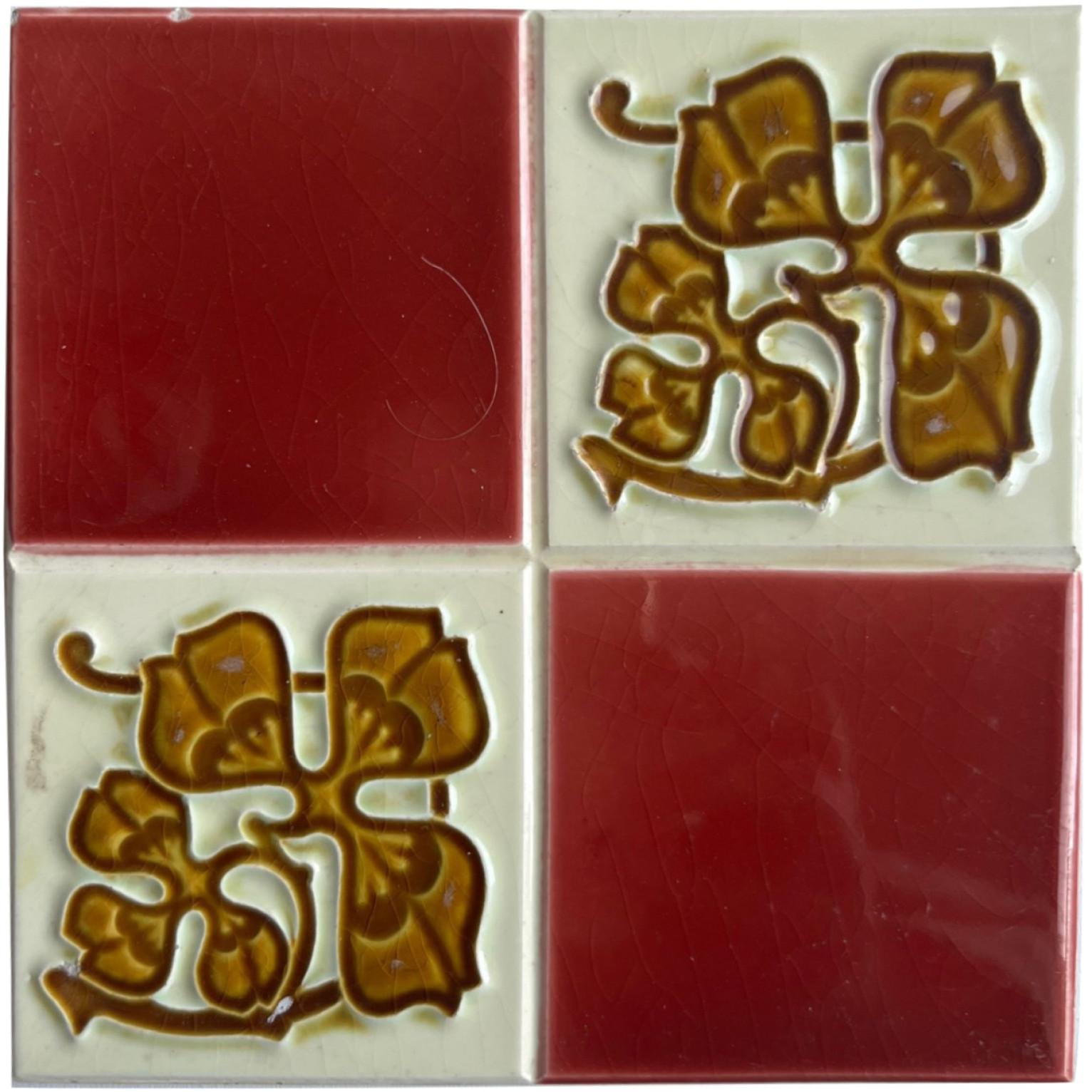 Mixed Relief Antique Panel of 25 Tiles by Gilliot Hemiksem, circa 1920 ...