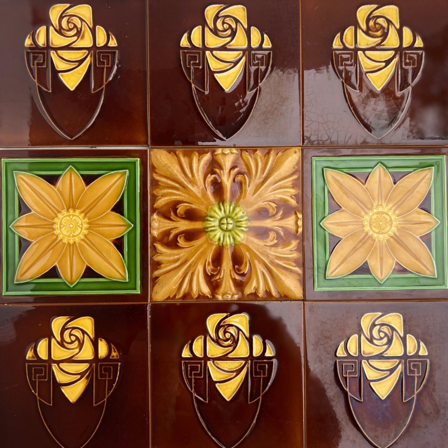 Mixed Relief Art Deco Tiles by Gilliot Hemiksem, circa 1920 For Sale at ...