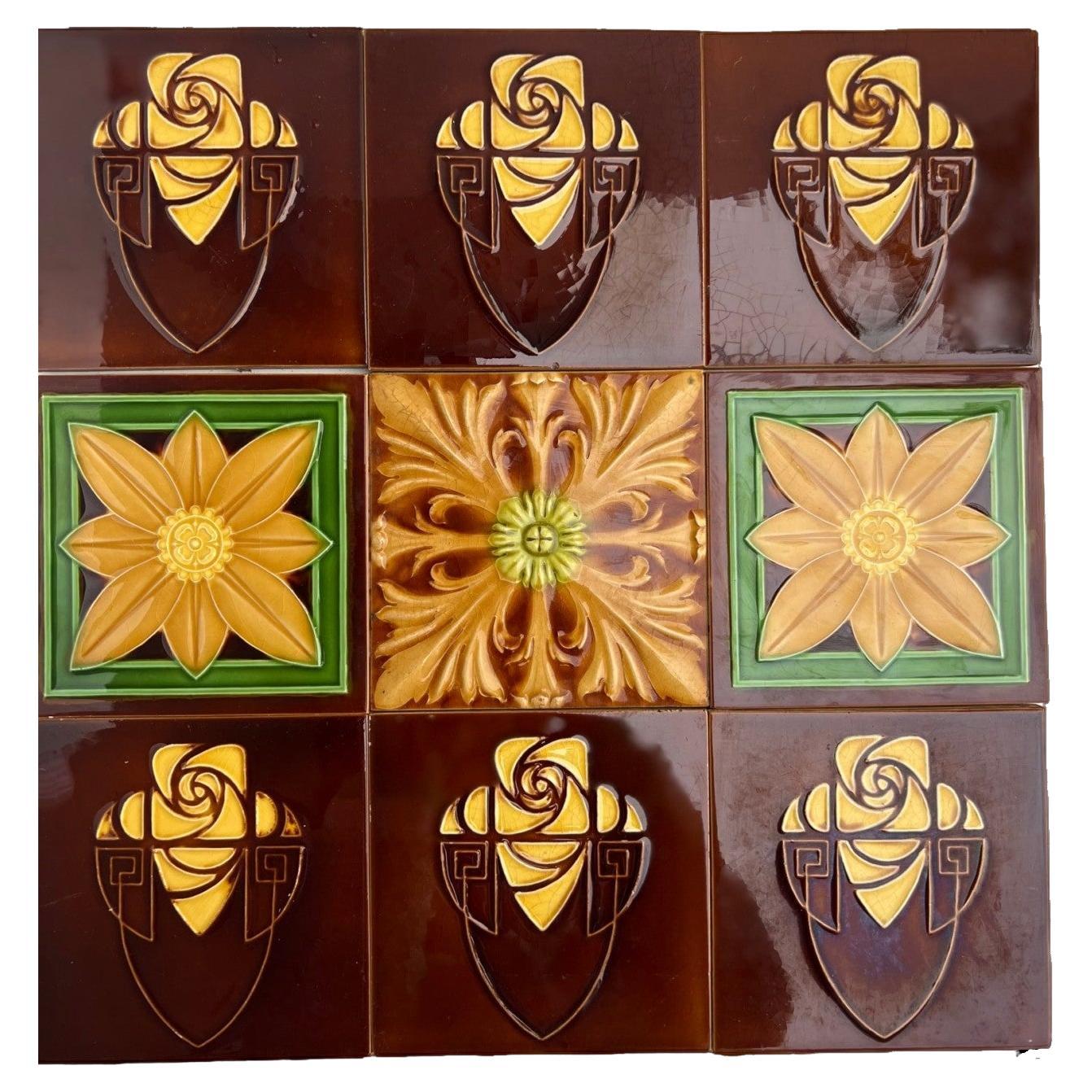 Mixed Relief Art Deco Tiles by Gilliot Hemiksem, circa 1920 For Sale at ...