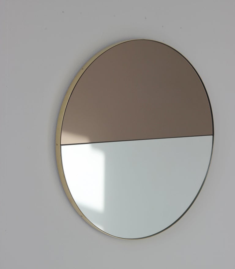 Orbis Dualis Mixed Tinted Silver + Bronze Round Mirror with Brass Frame ...