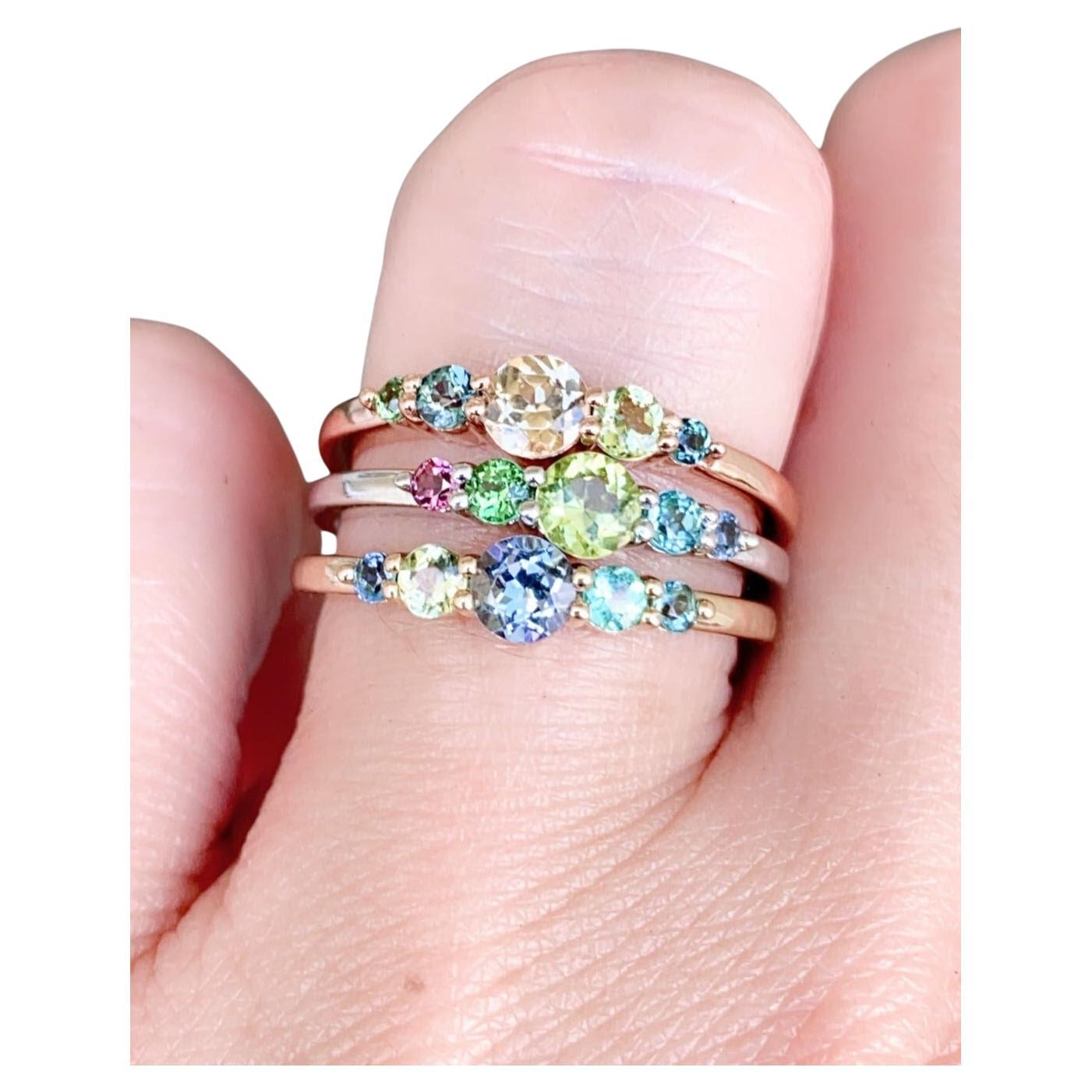 Mixed Bright Tourmaline 5-Stone Wedding Stacking Band 14K Gold R5070 ...