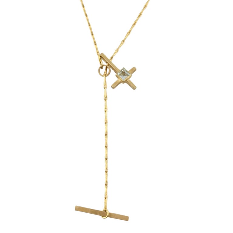 Mizuki 14K Yellow Gold Inverted Cross Lariat Necklace For Sale at 1stDibs