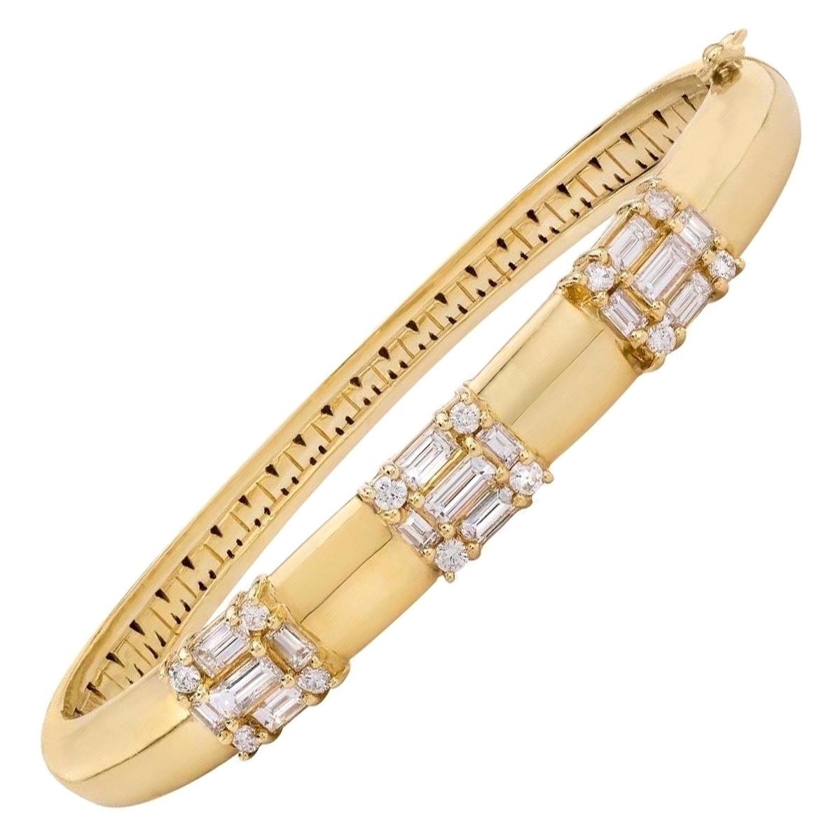18 Karat Yellow Gold Diamond Classic Pave Band Eternity Bangle Bracelet ...