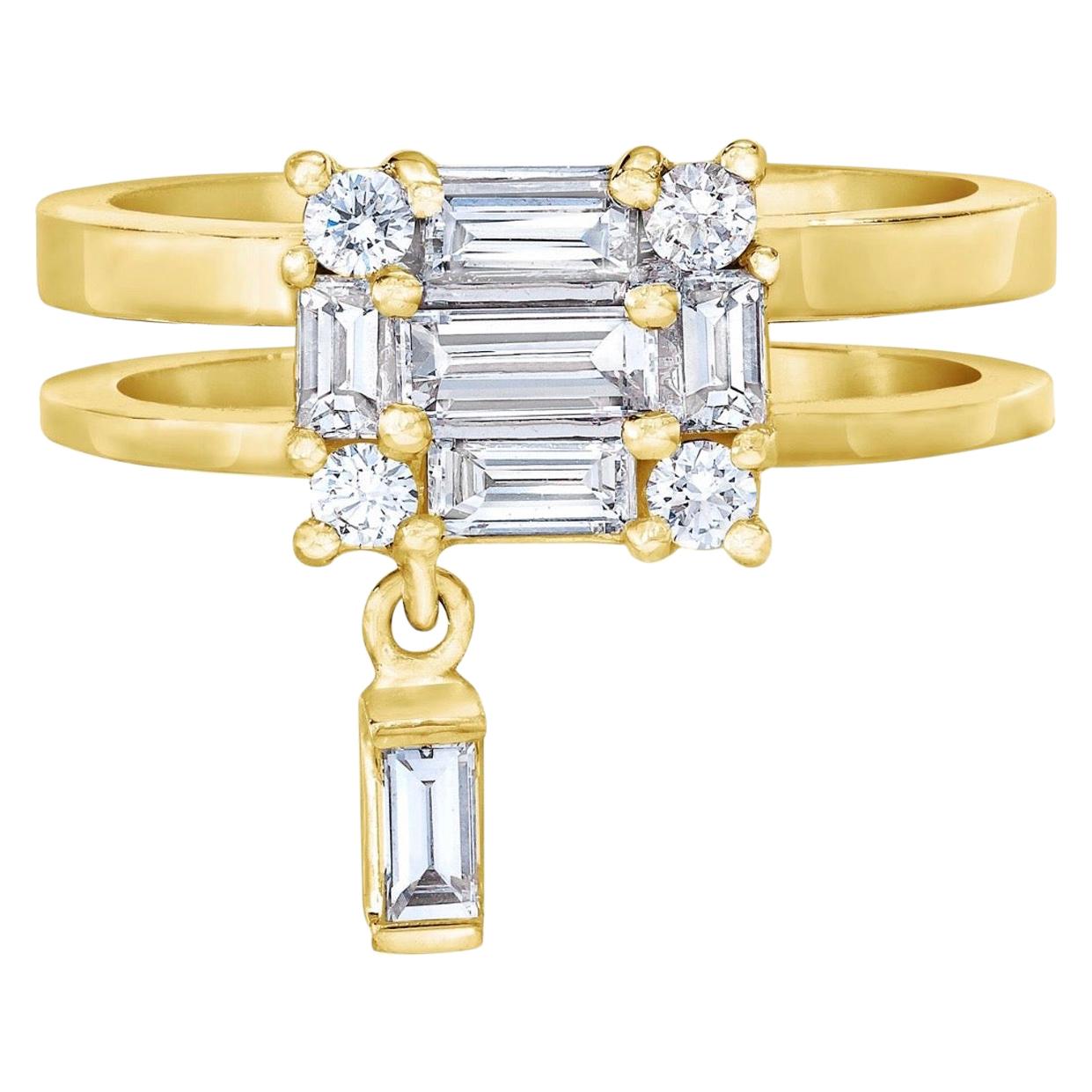 Alexandra Mor Double-Shank Floating Radiant-Cut Diamond Gold Platinum ...