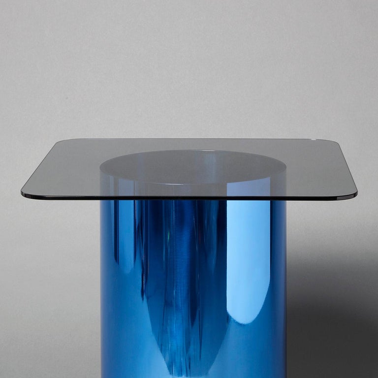 MMPM Minimalist Side Table - Tinted Glass with Polished Tubular ...