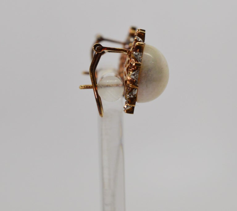 Mobe Pearl Diamond Rose Gold Sunburst Stud Earrings at 1stDibs