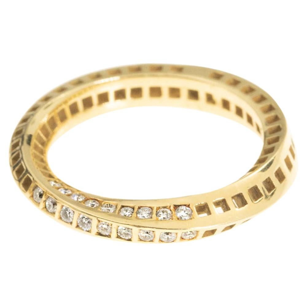 18 Karat Yellow Gold Mobius Band - Squares Holes Set with 18 VS White ...